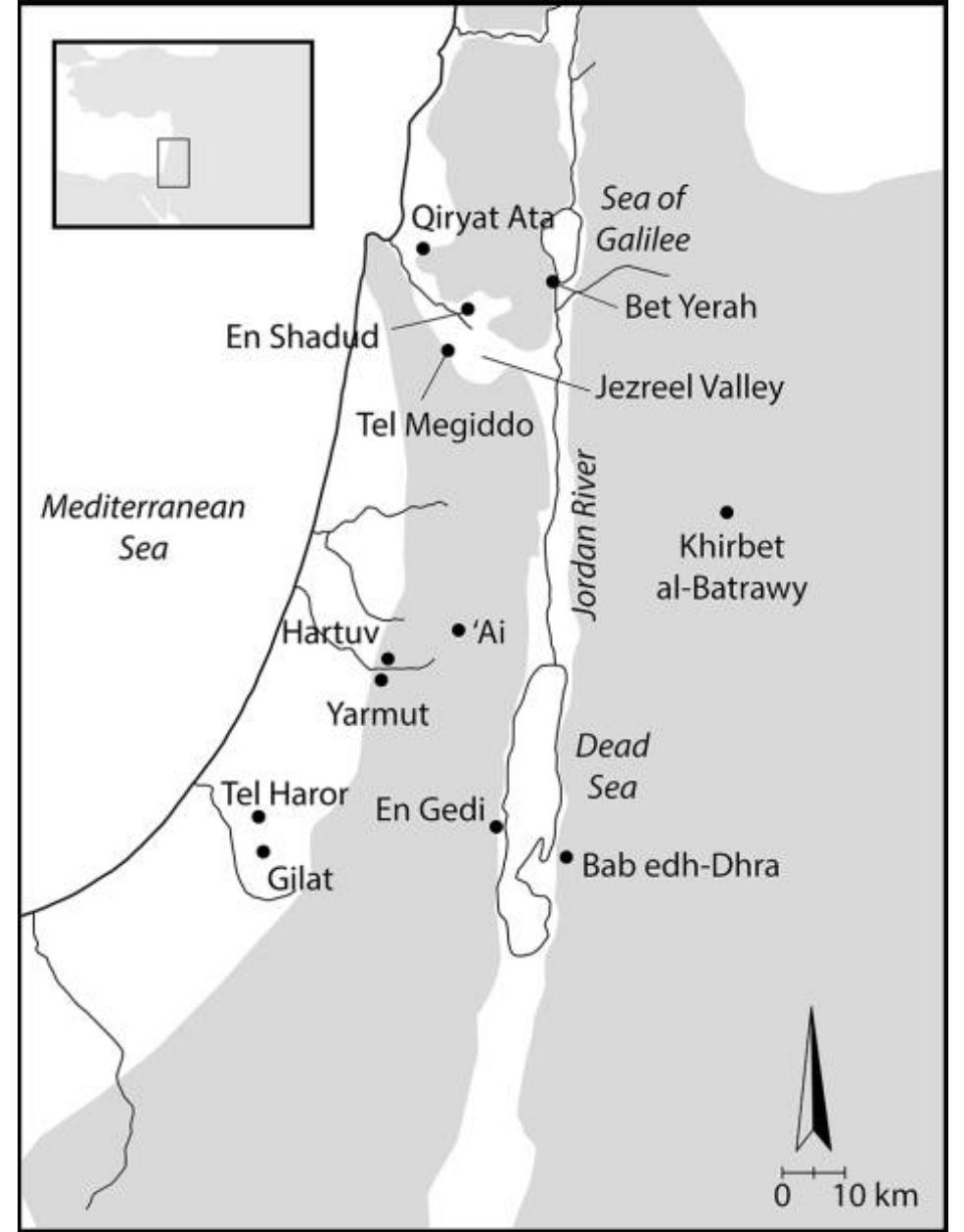 Map of the southern levant, showing the location of megiddo/
