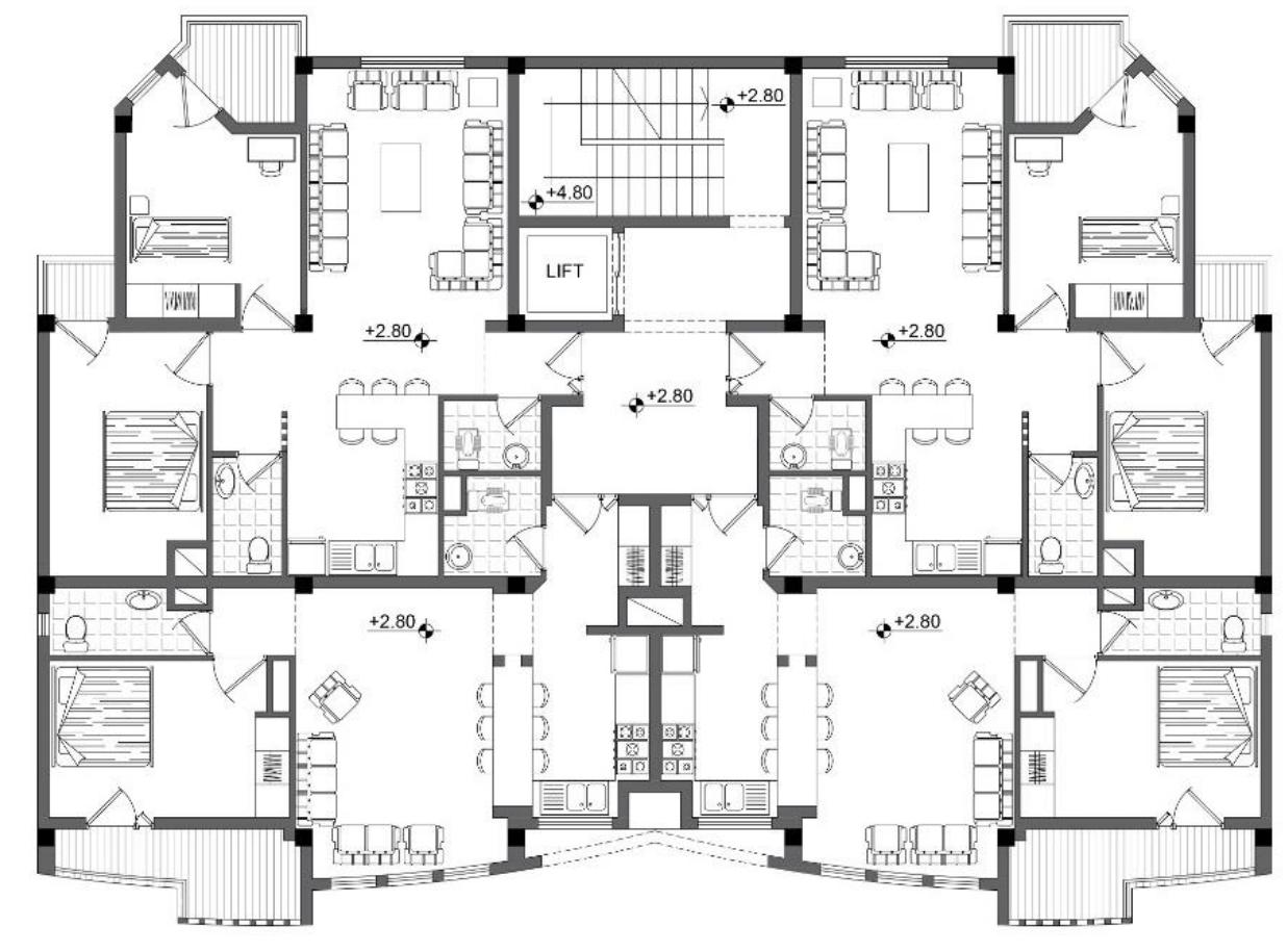 , typical floor plan of sima gostar 122 unit residential