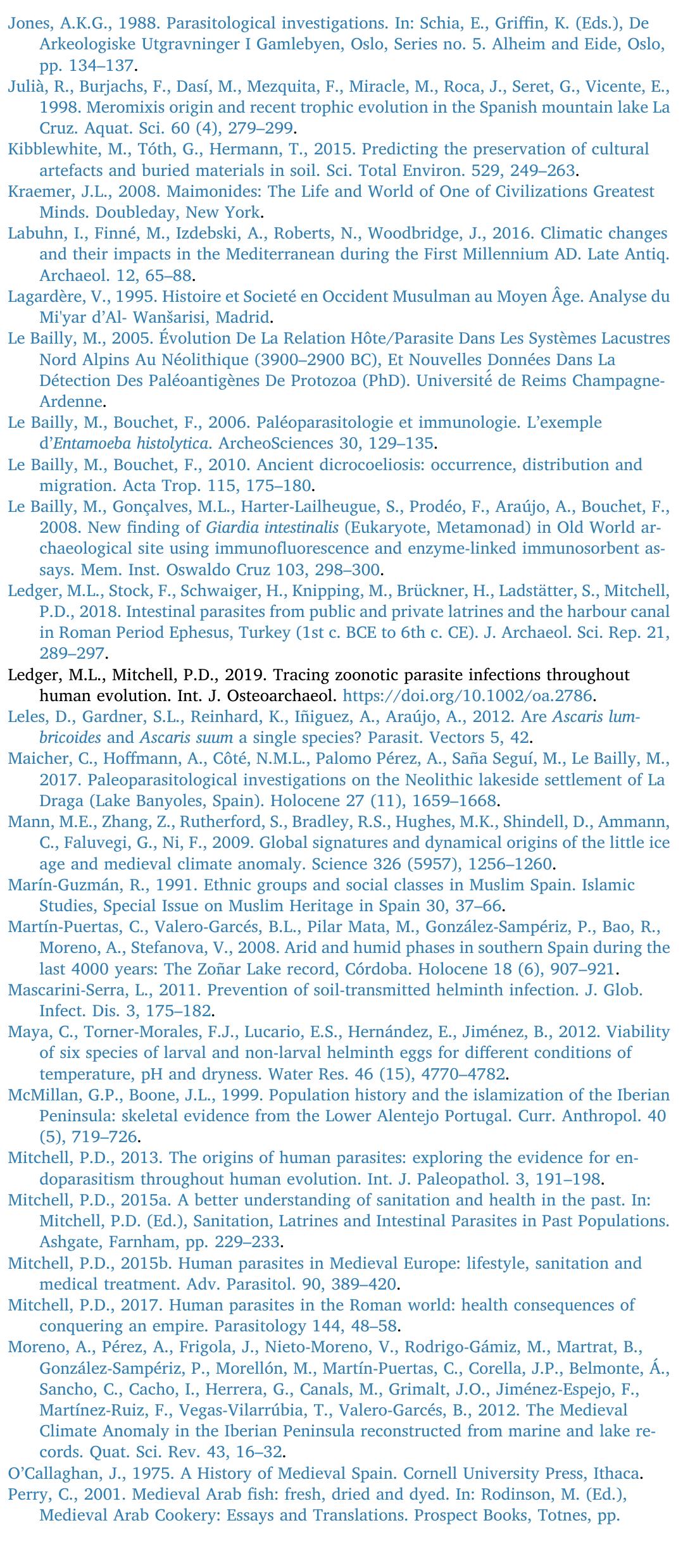 Table 6 - Intestinal parasites in six Islamic medieval