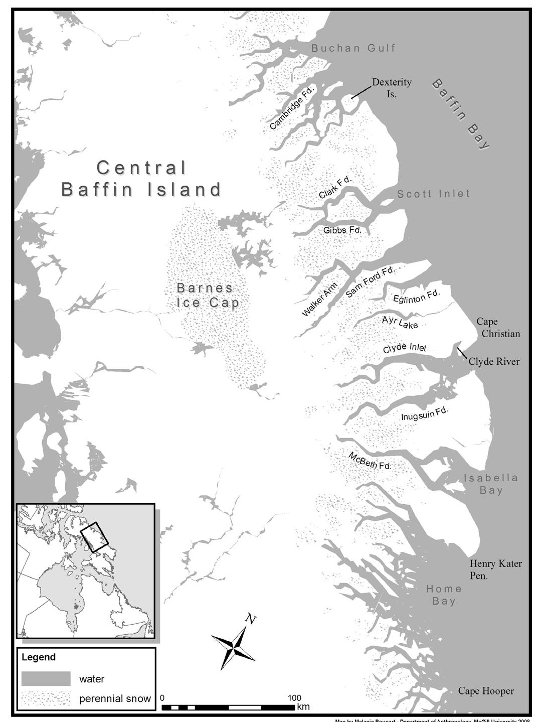 Map of central baffin island, showing the clyde river area.
