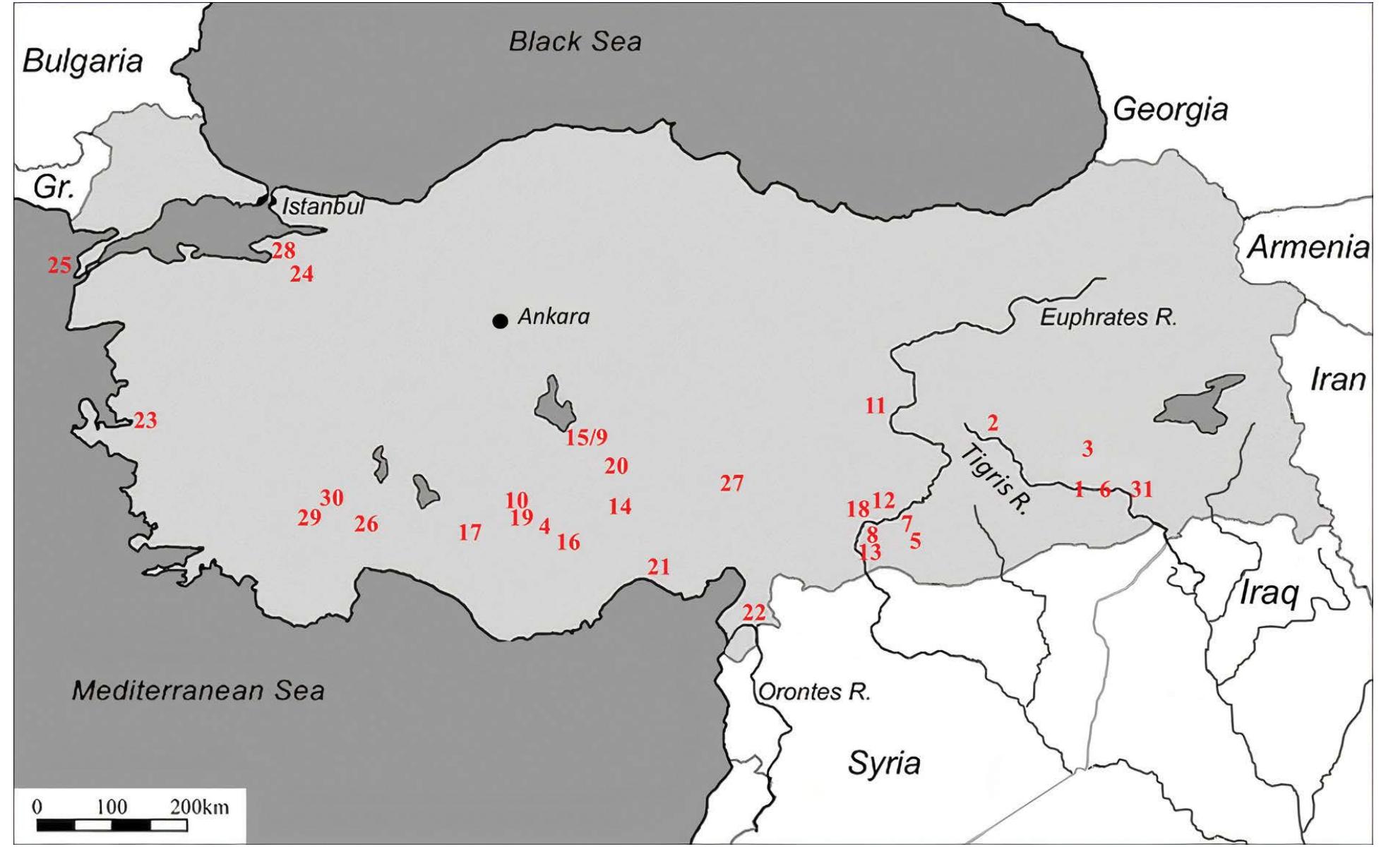 Map showing the location of anatolian neolithic sites
