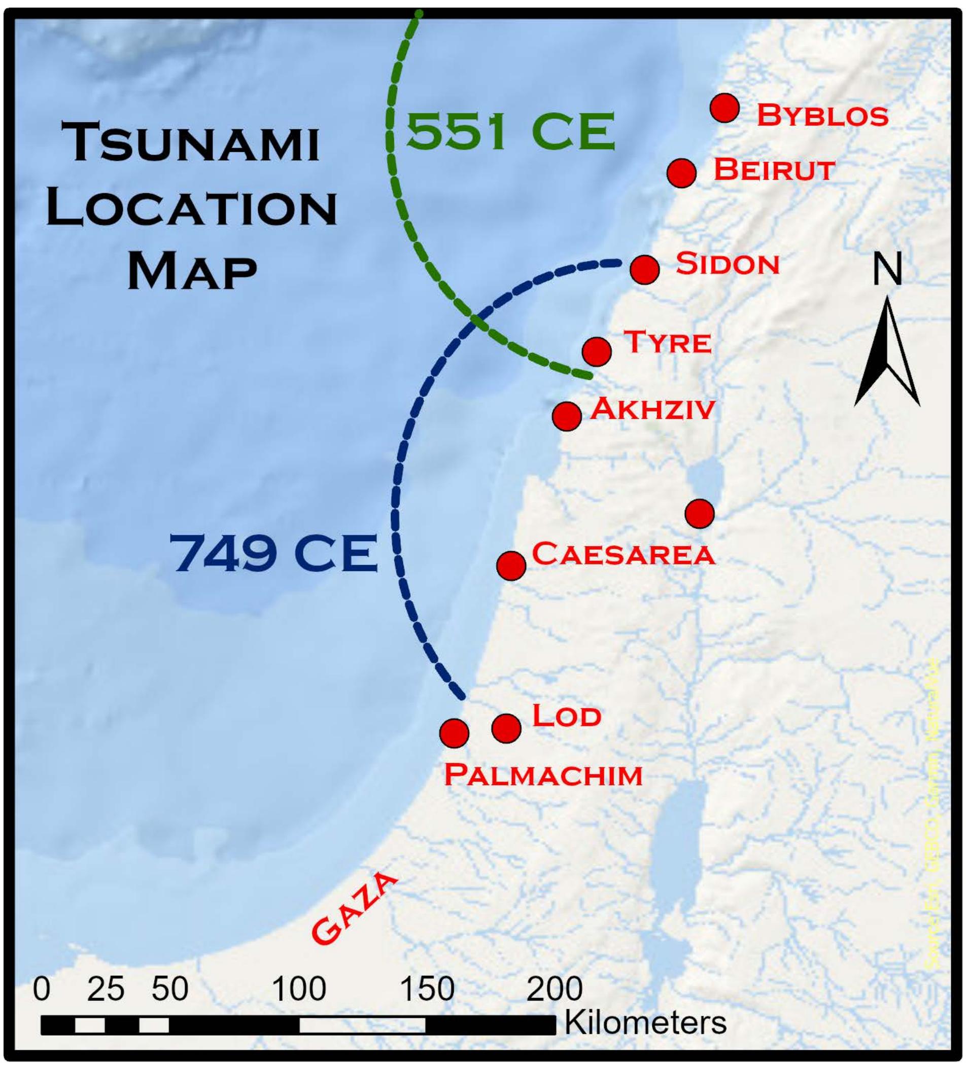 8-1. tsunami location map. the green dotted line marks a