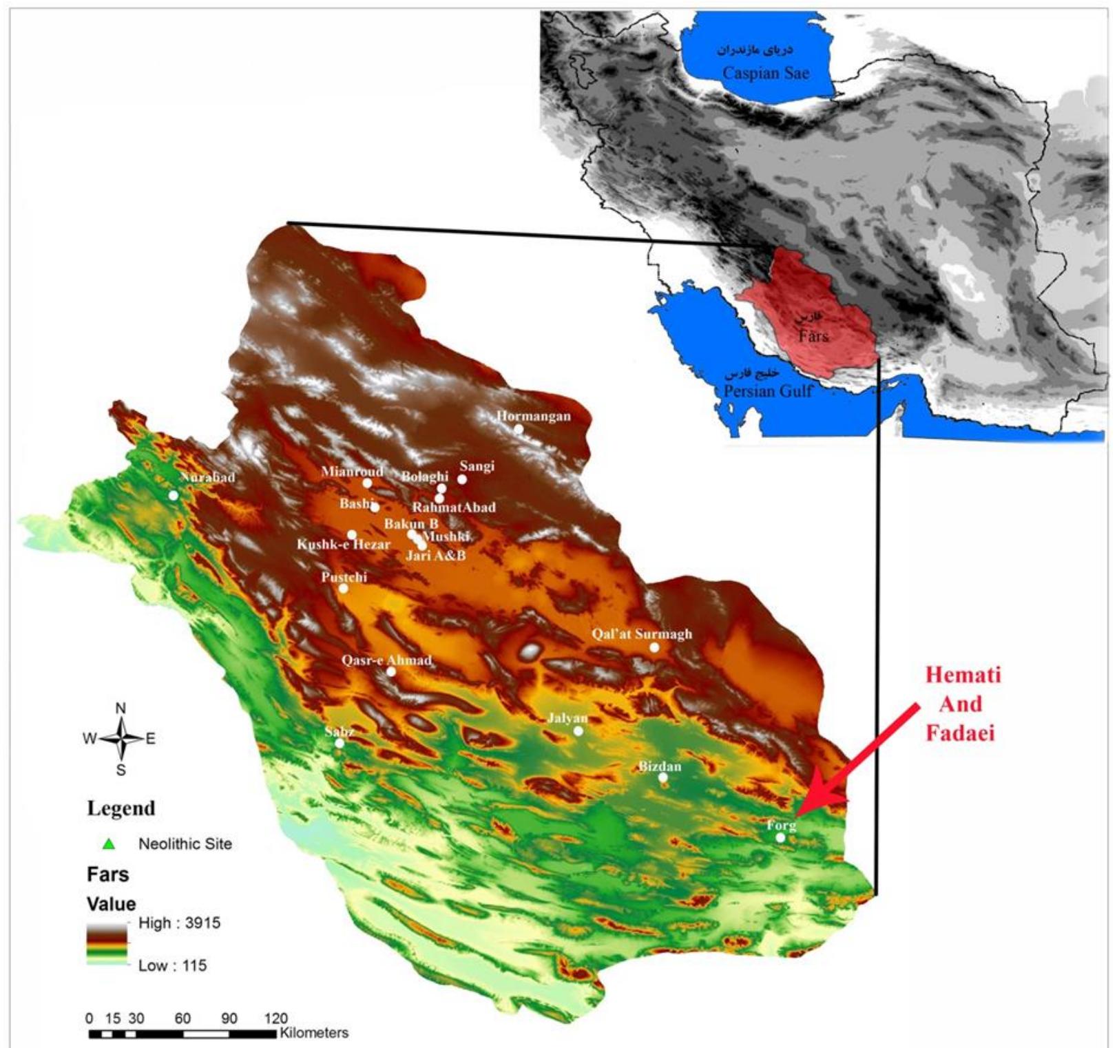 Map of the neolithic sites in fars, showing the location of