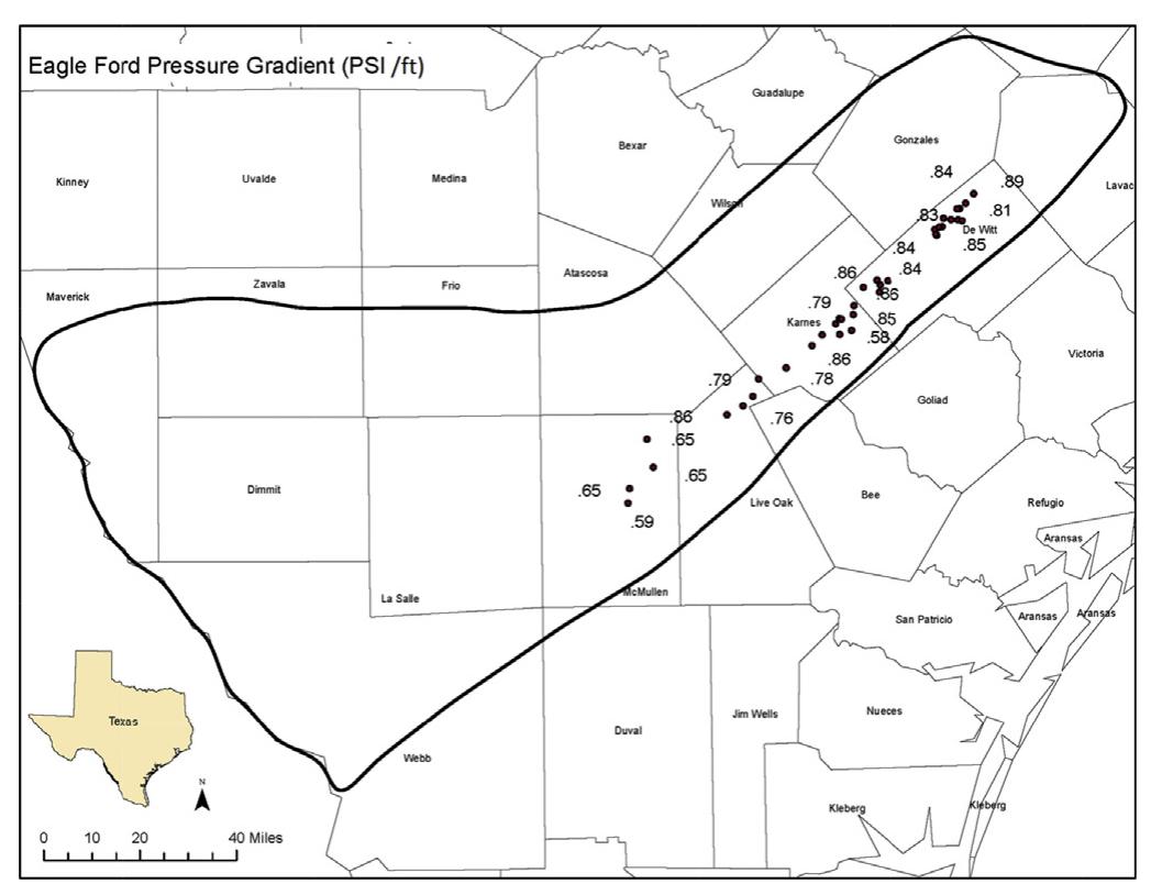 Pressure gradients calculated from pressure and depth data