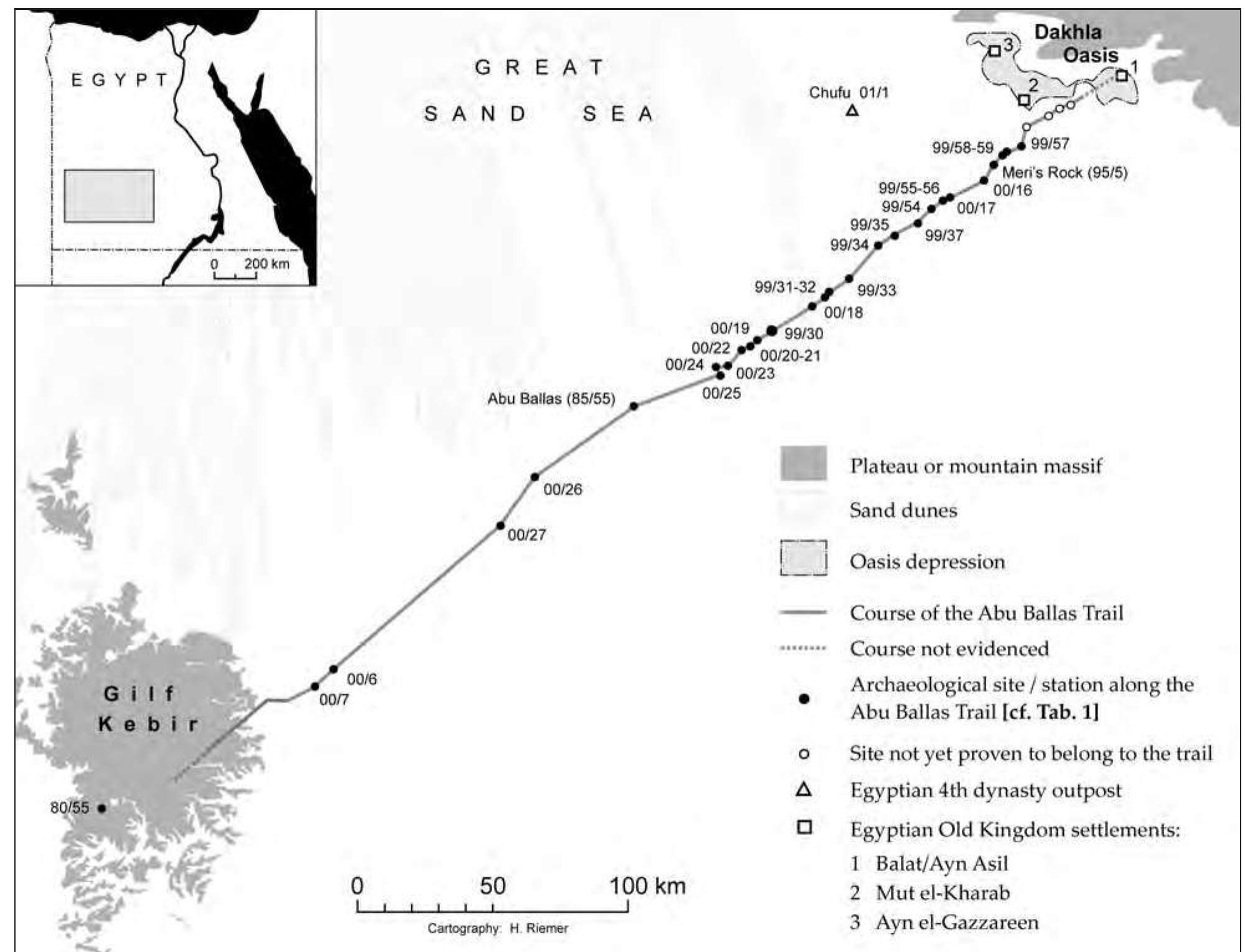 Map of the abu ballas trail and its archaeological sites.