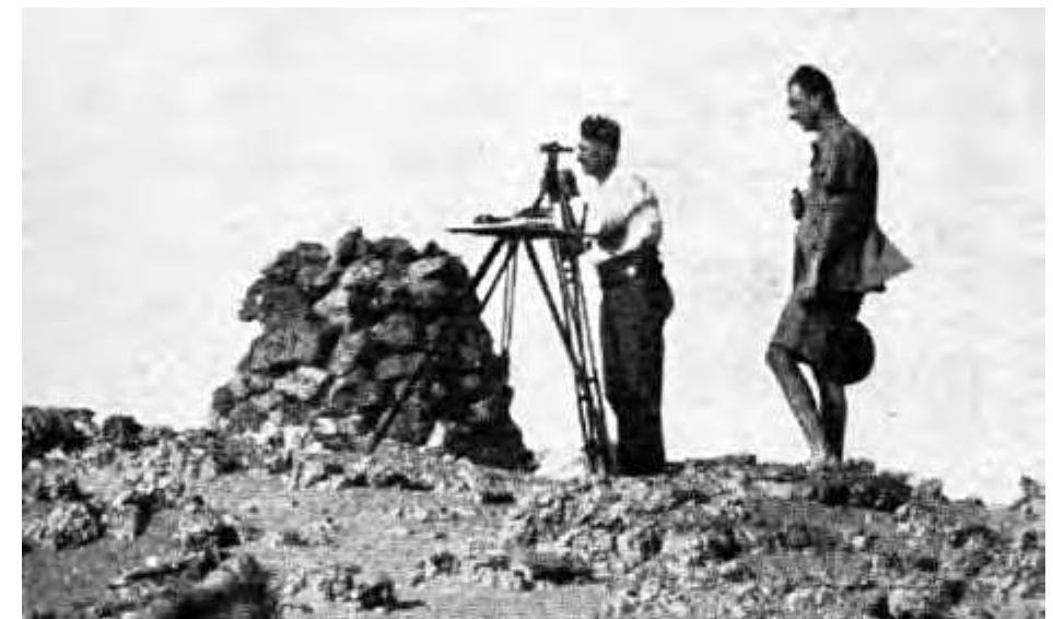 20th century landscape surveying at an old navigation cairn