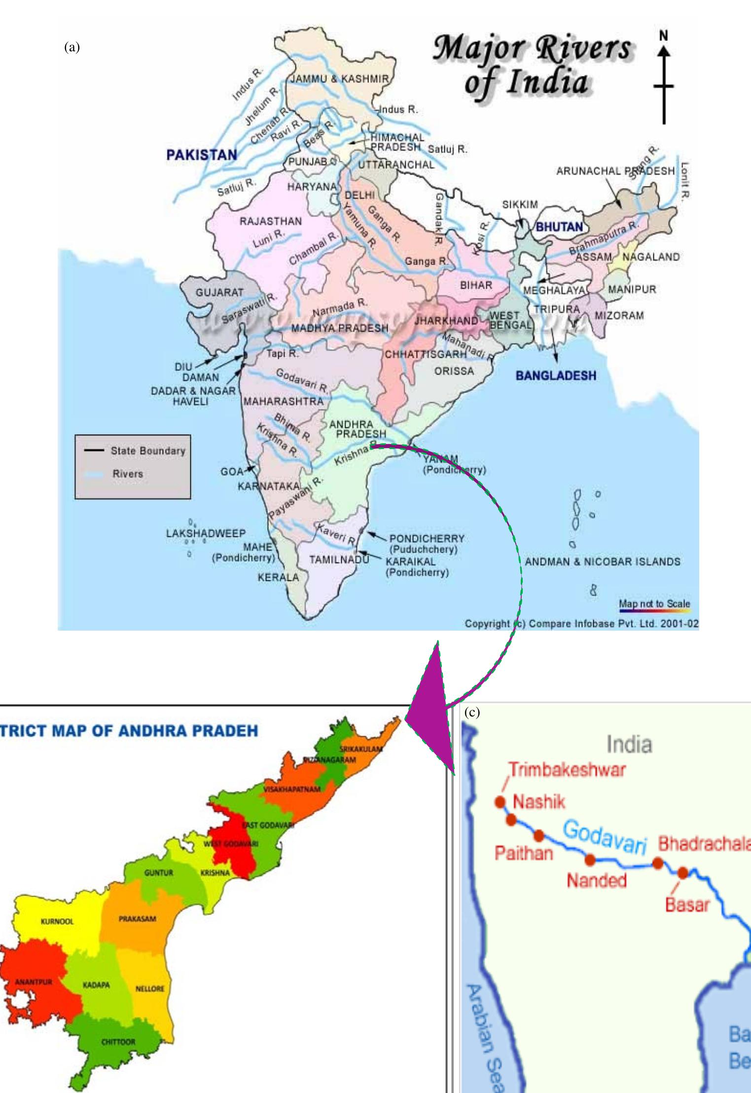 (a-c): (a) geographical map of india showing godavari river