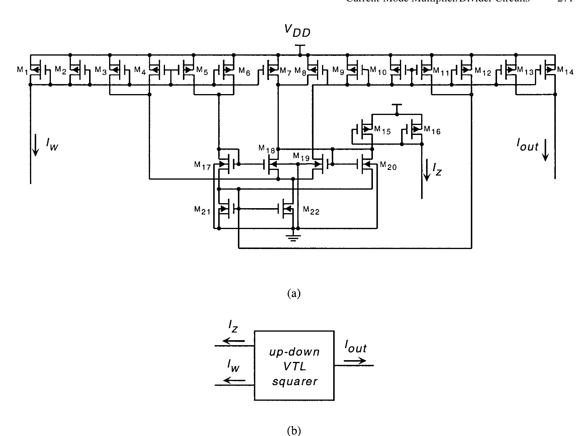 Squarer/divider cell using up-down loop. (a) schematic and
