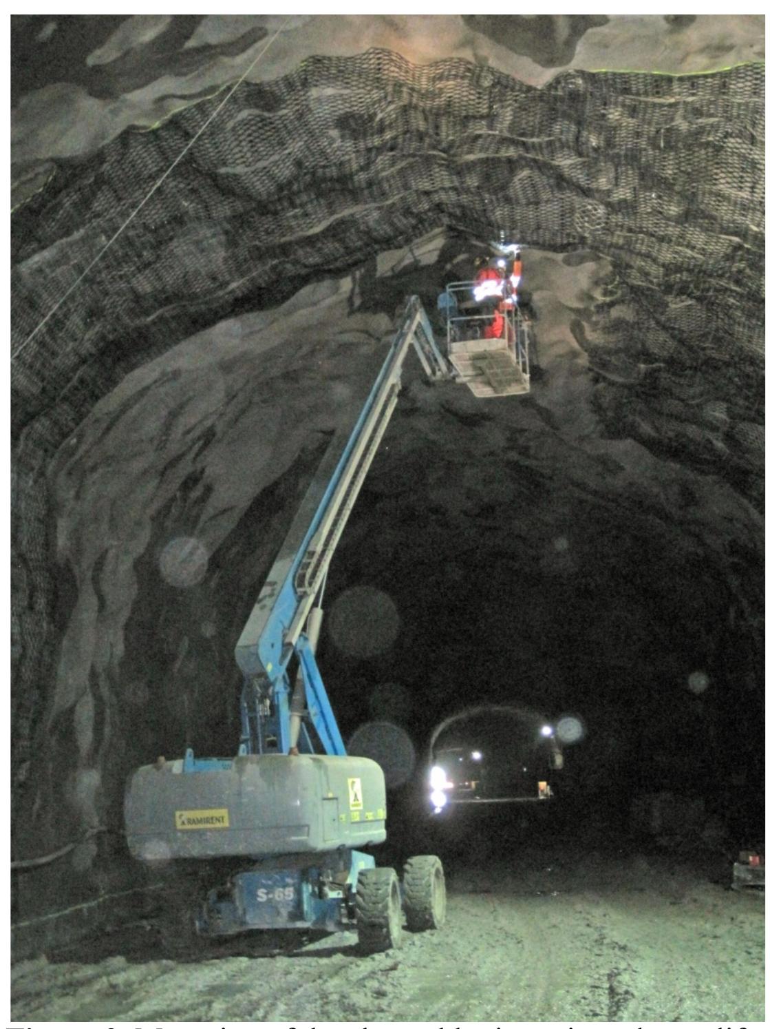 Mounting of the channel lattice using a boom lift.
