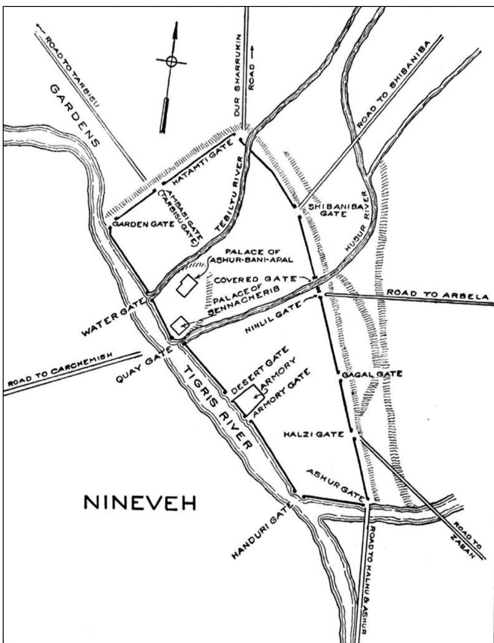 Schematic plan of nineveh, annotate (olmstead 1923: 327, map