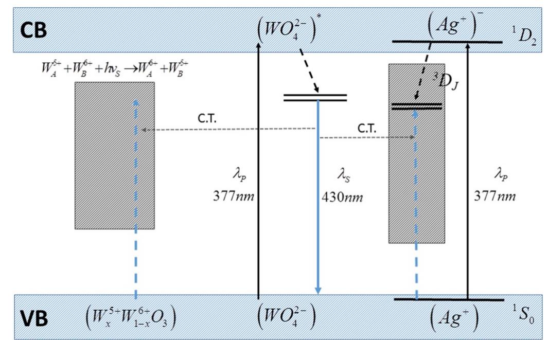 Energy level diagram of small-polaron absorption center(w°+