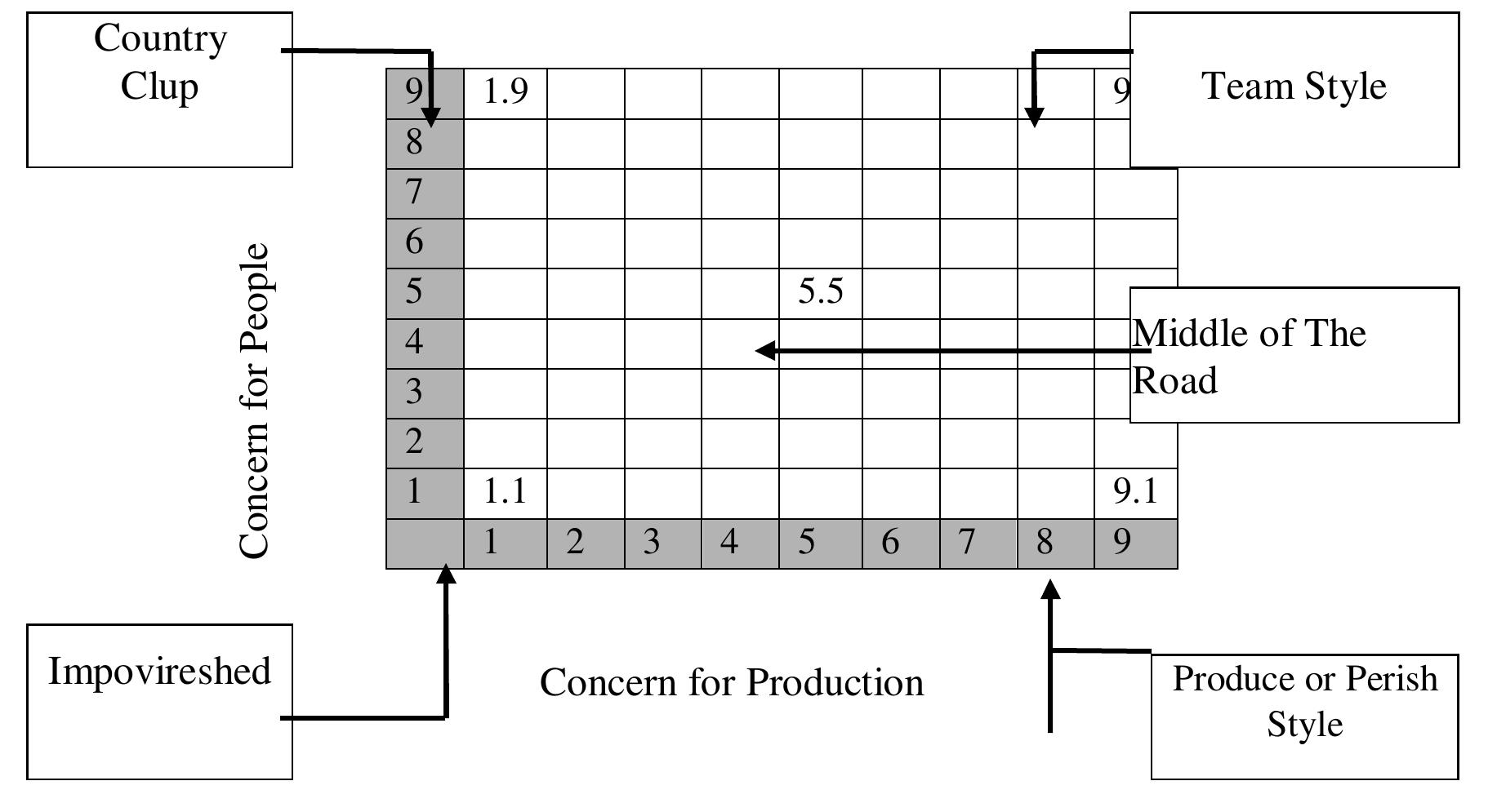 —5: behavioral leadership model (blake-mouton, 1969, s. 61).