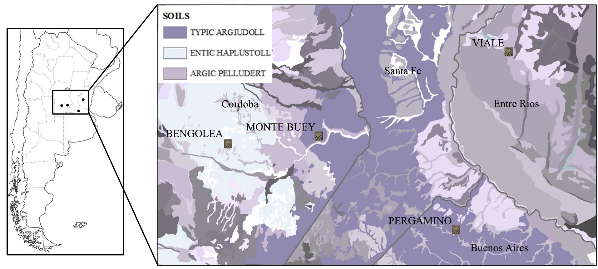 Map of the pampean region with location of sampling sites.