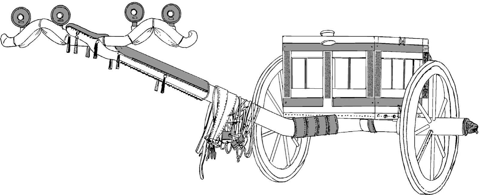 Reconstruction drawing of chariot with the harness on the