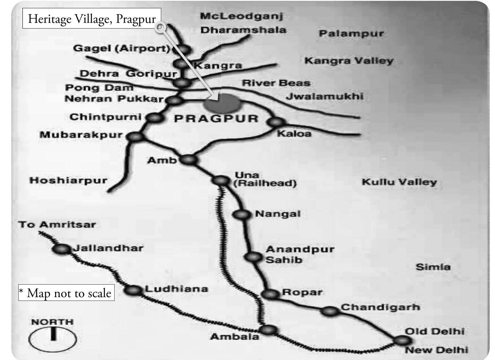 Sketch map showing the location of the pragpur heritage