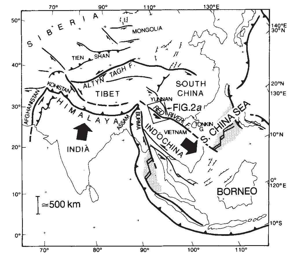 Schematic map of major cenozoic fault zones in asia.