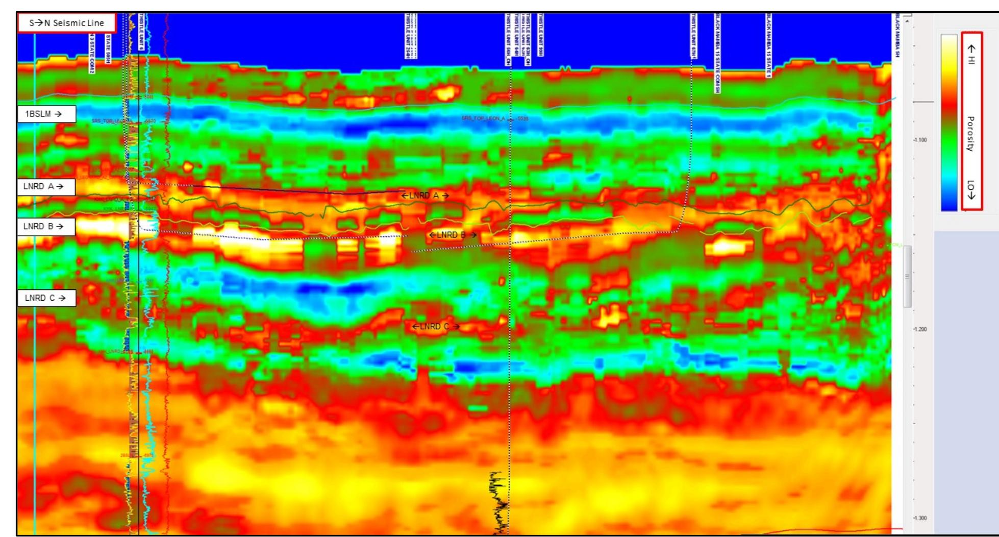 (21) same seismic line as above showing porosity volume