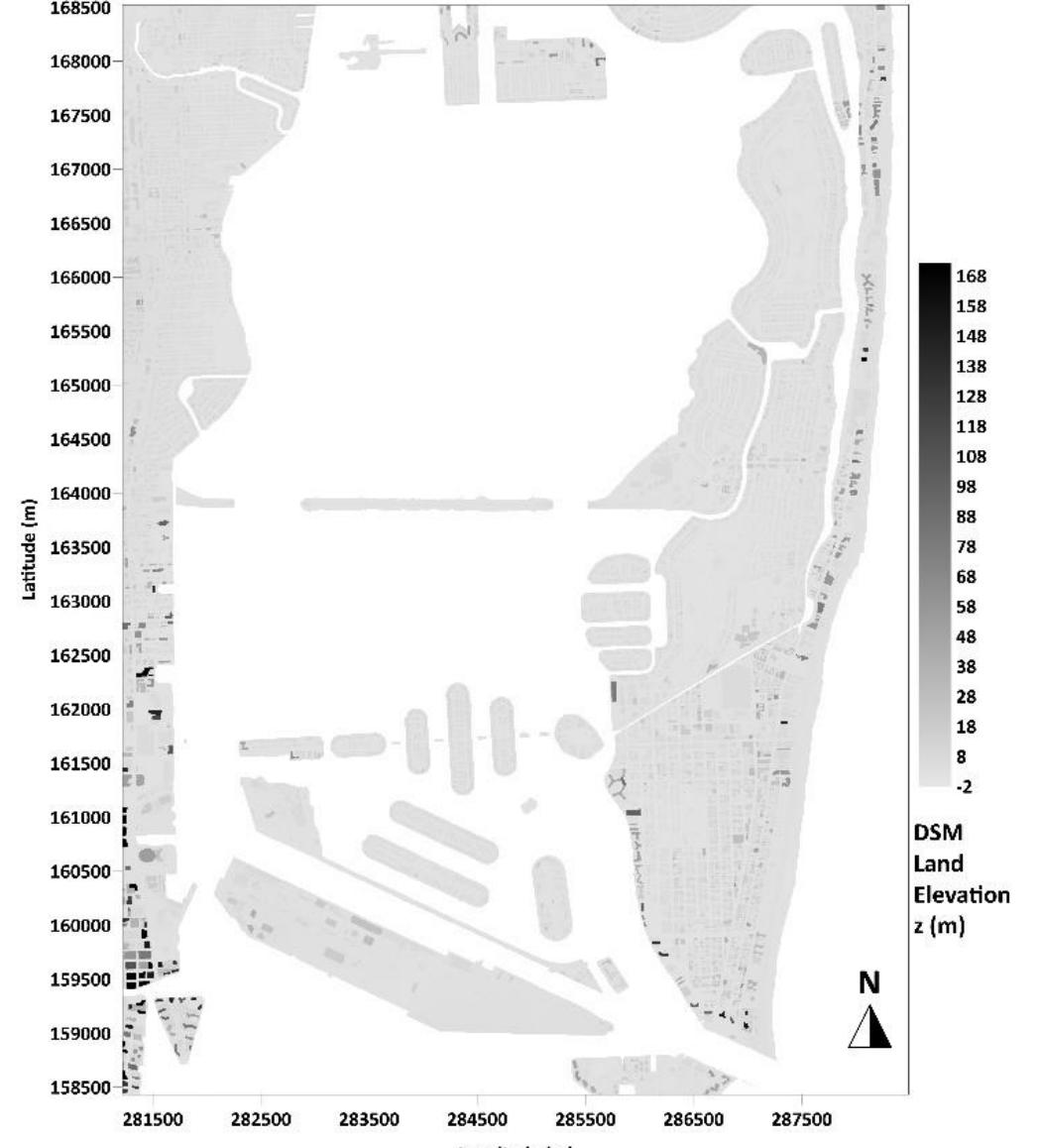 Map of the miami study area’s land elevation z (m) 2 m