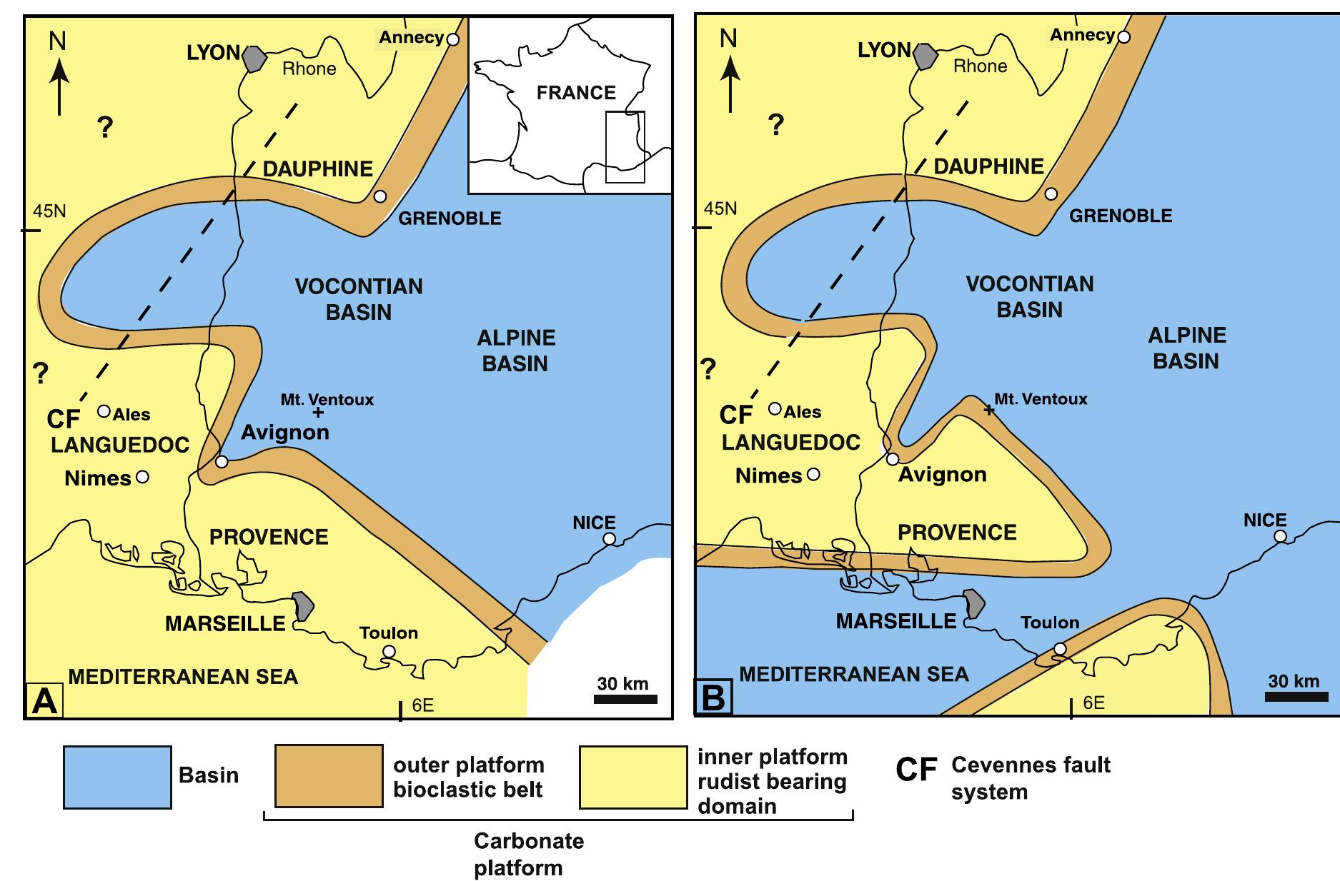 Barremian (a) and early aptian (b) palaeogeographic