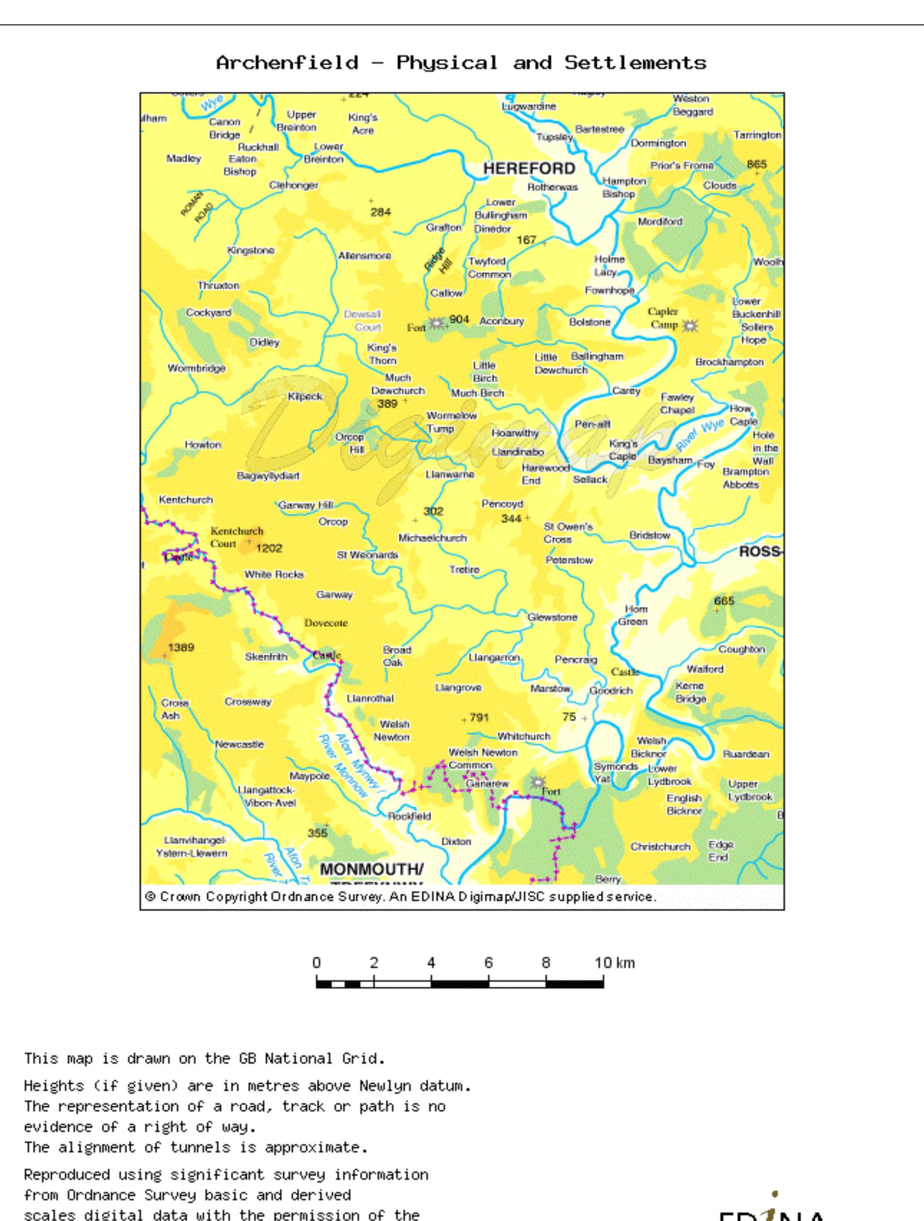 Physical and settlement map of the archenfield district