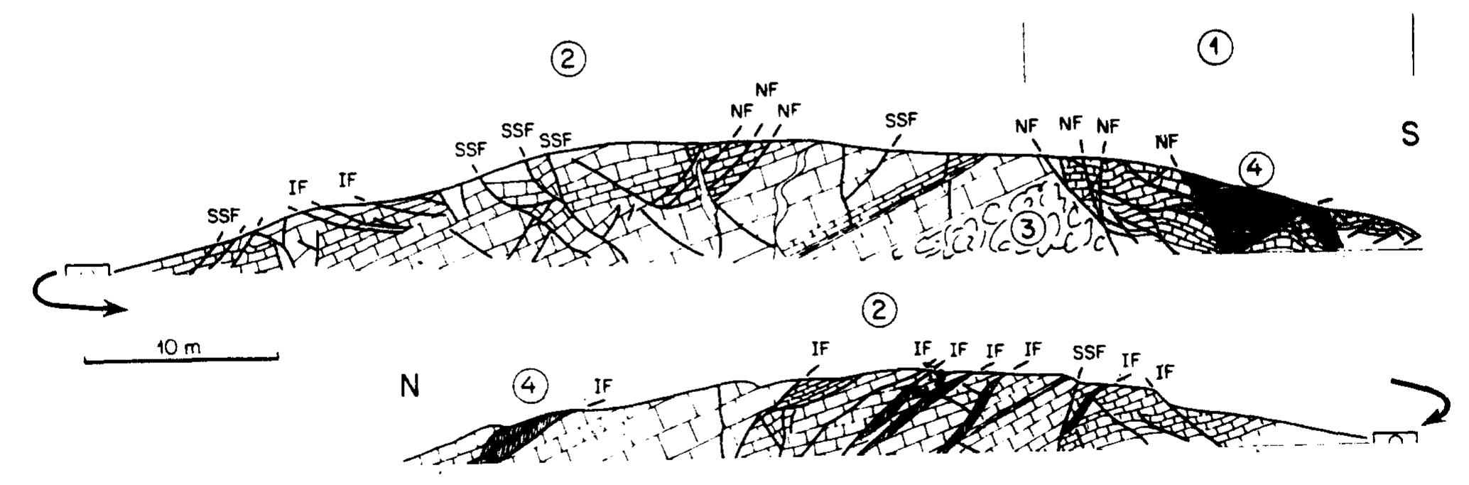 Schematic cross-section of the outcrop at prades (north of