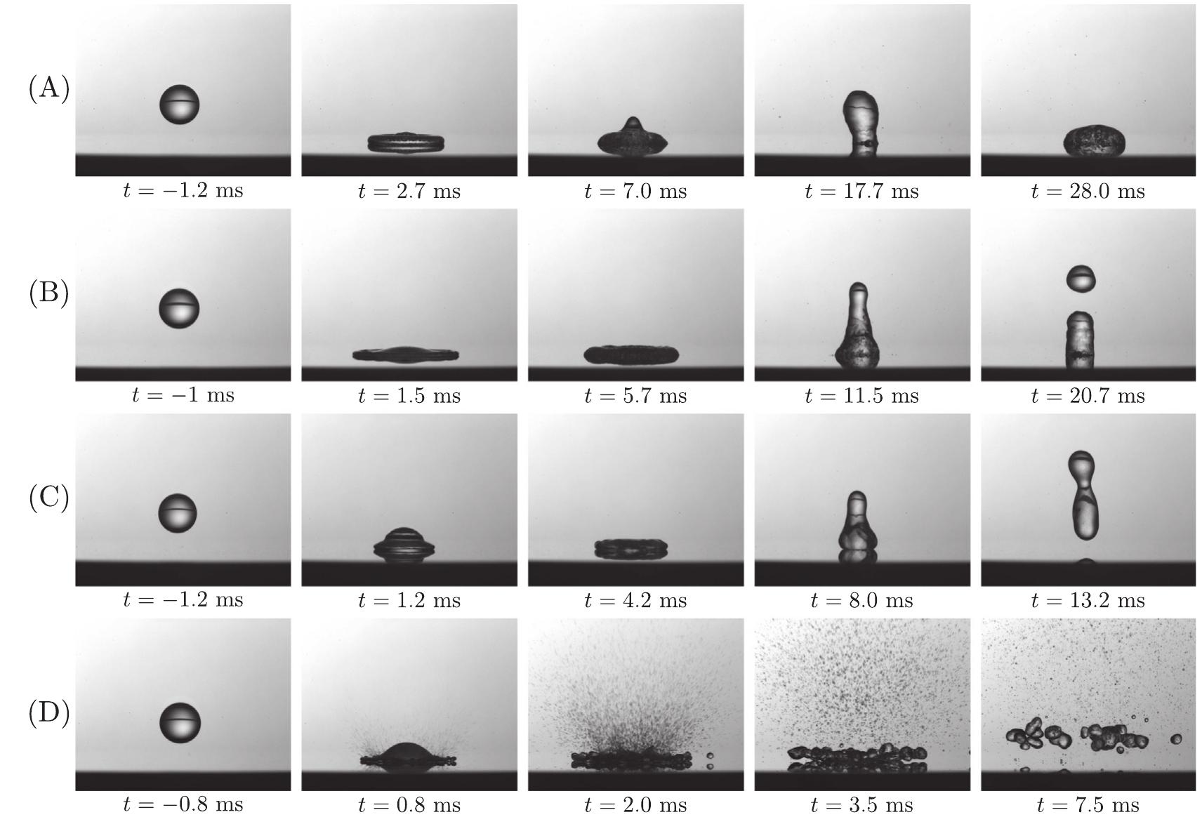 Examples of different hydrodynamic regimes of a water drop