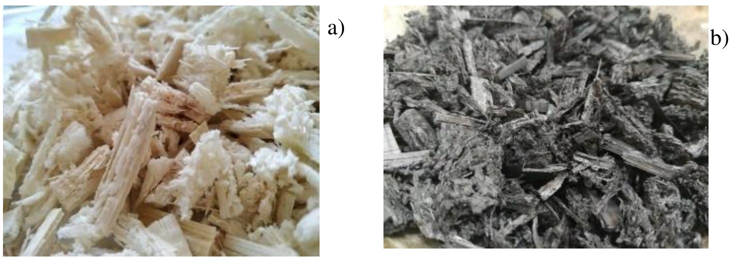 Biochar obtained from sugarcane bagasse: a) before and b)