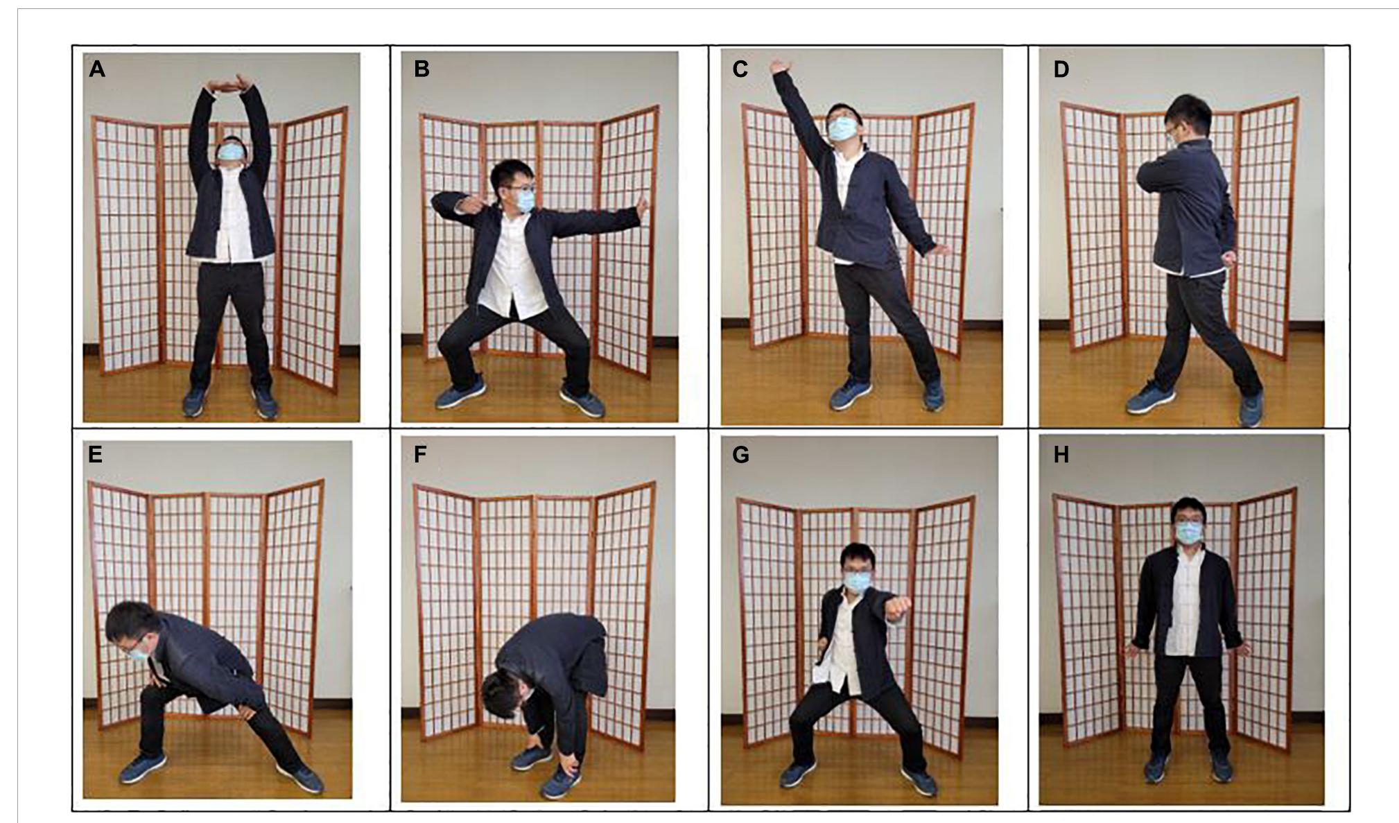 The postures of baduanjin exercise. (a) both hands holding