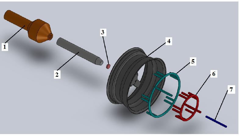 Exploded view showing components of gating system design of