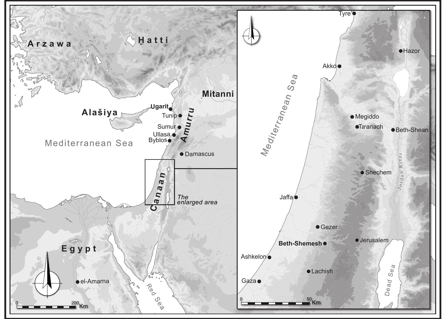 Map of the levant in the late bronze age, showing the