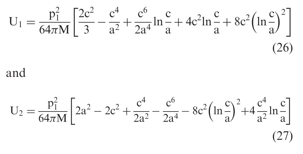 On solving deflection and strain energy equations (24) to