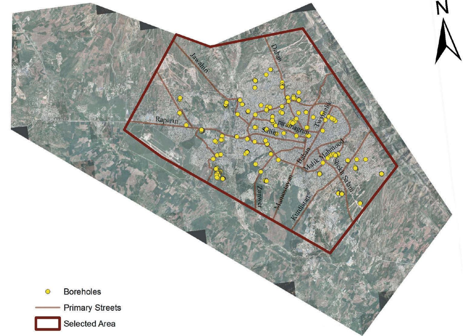 Arcgis map of sulaimani city, main streets and boundary line