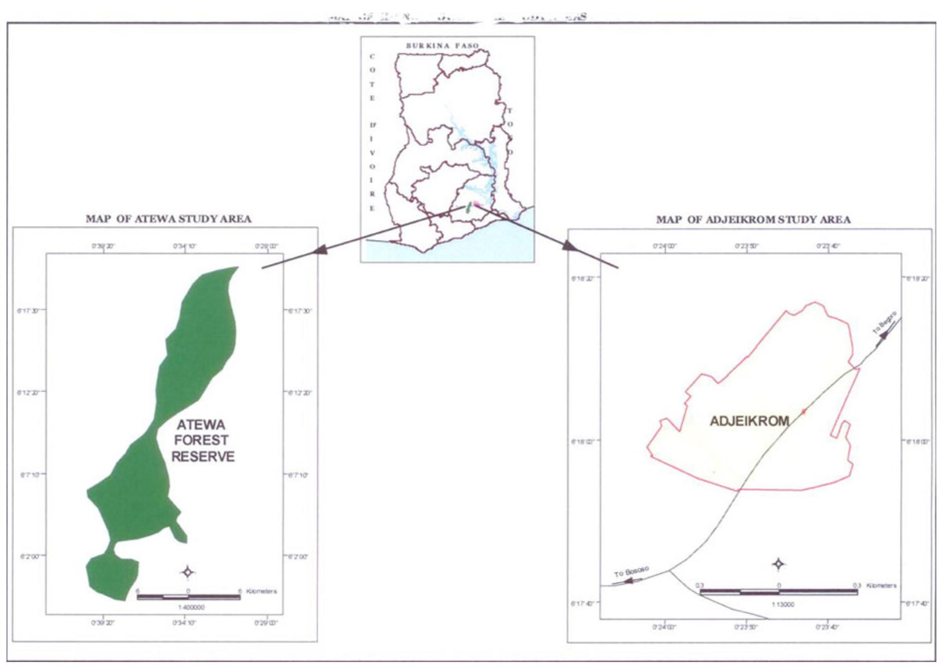 Map of ghana showing the locations of the study sites use