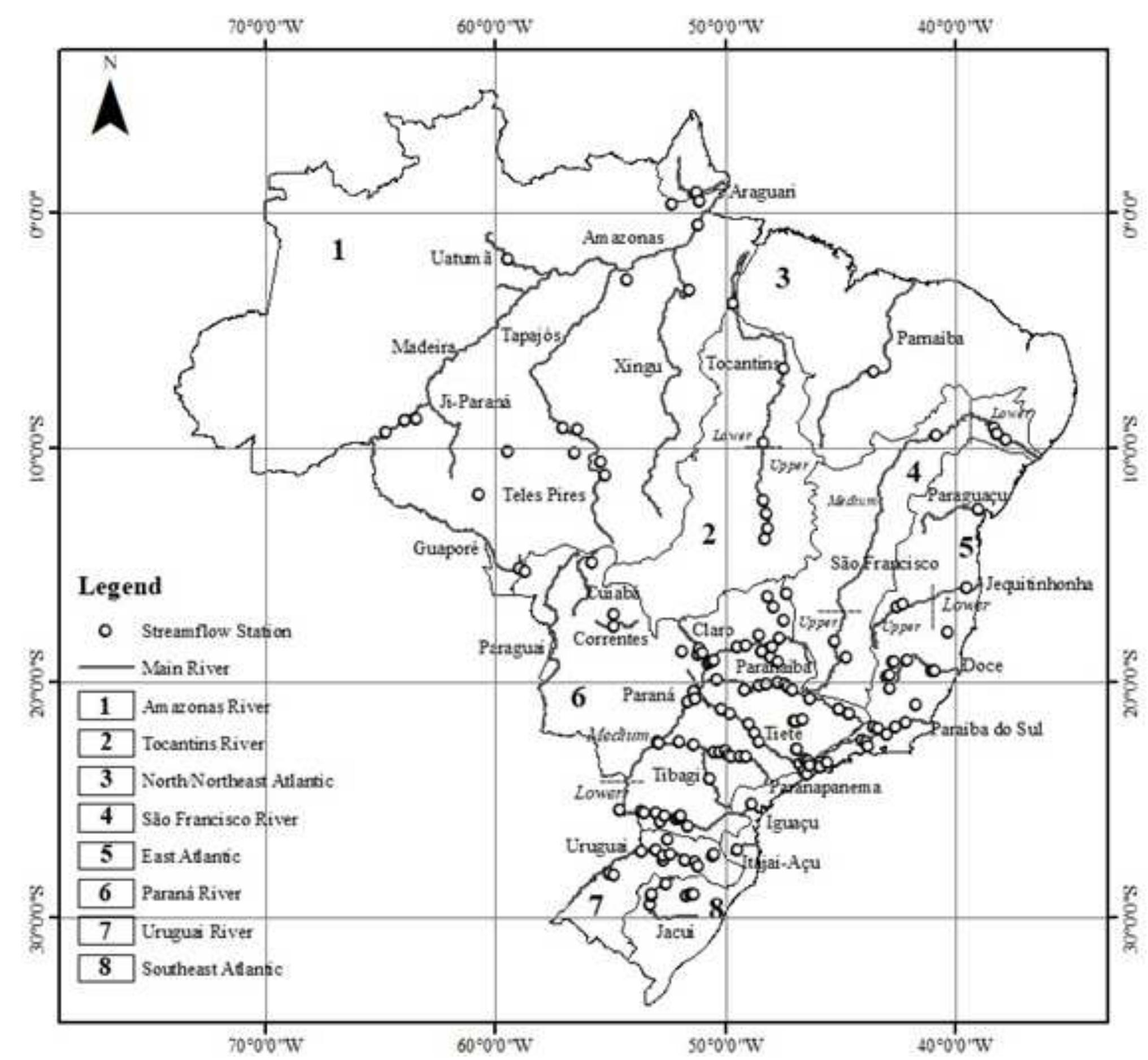 Map with the stations, brazil’s hydrographic regions