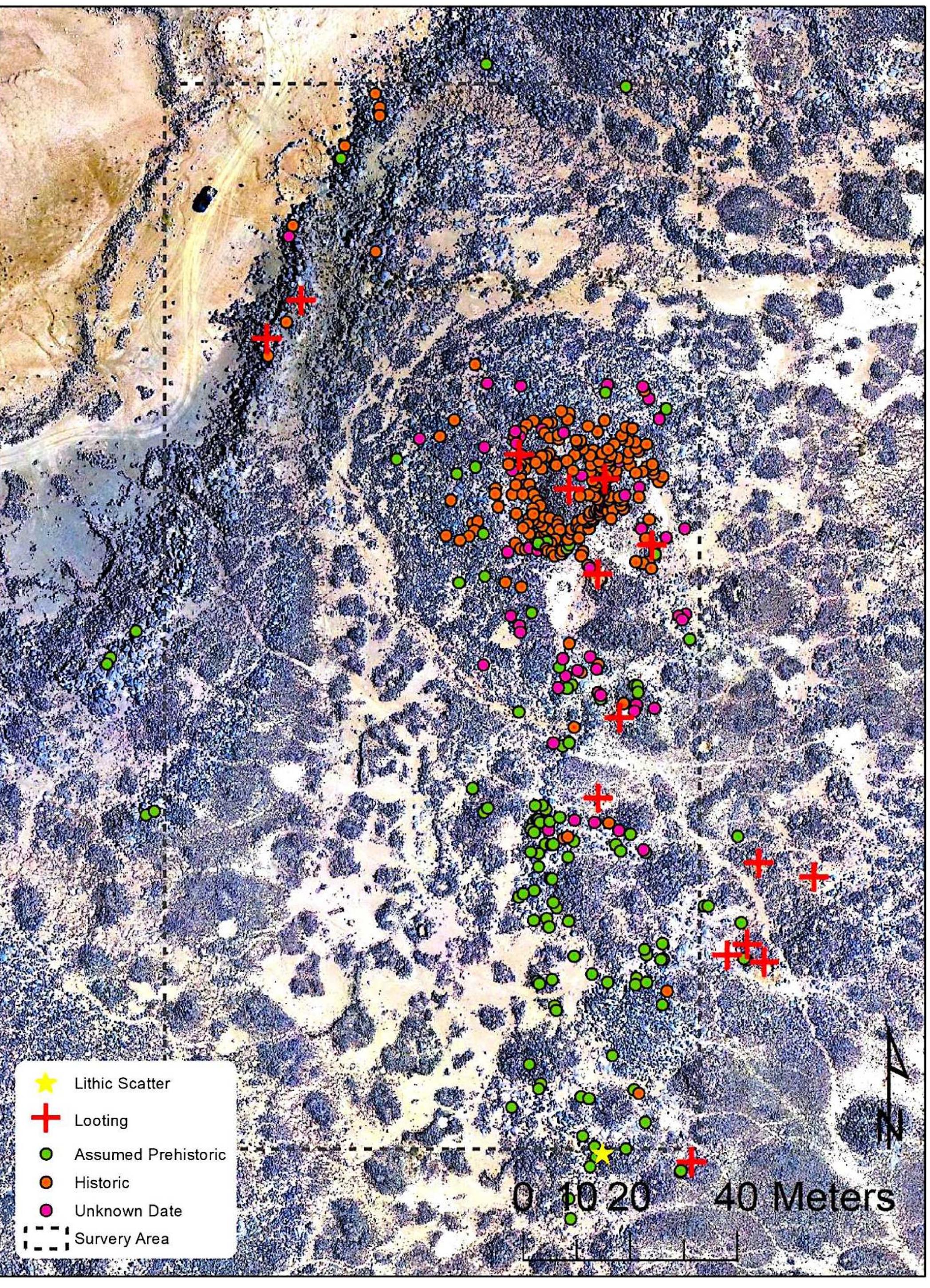 J. 8 the distribution of petroglyphs, looting, and lithic