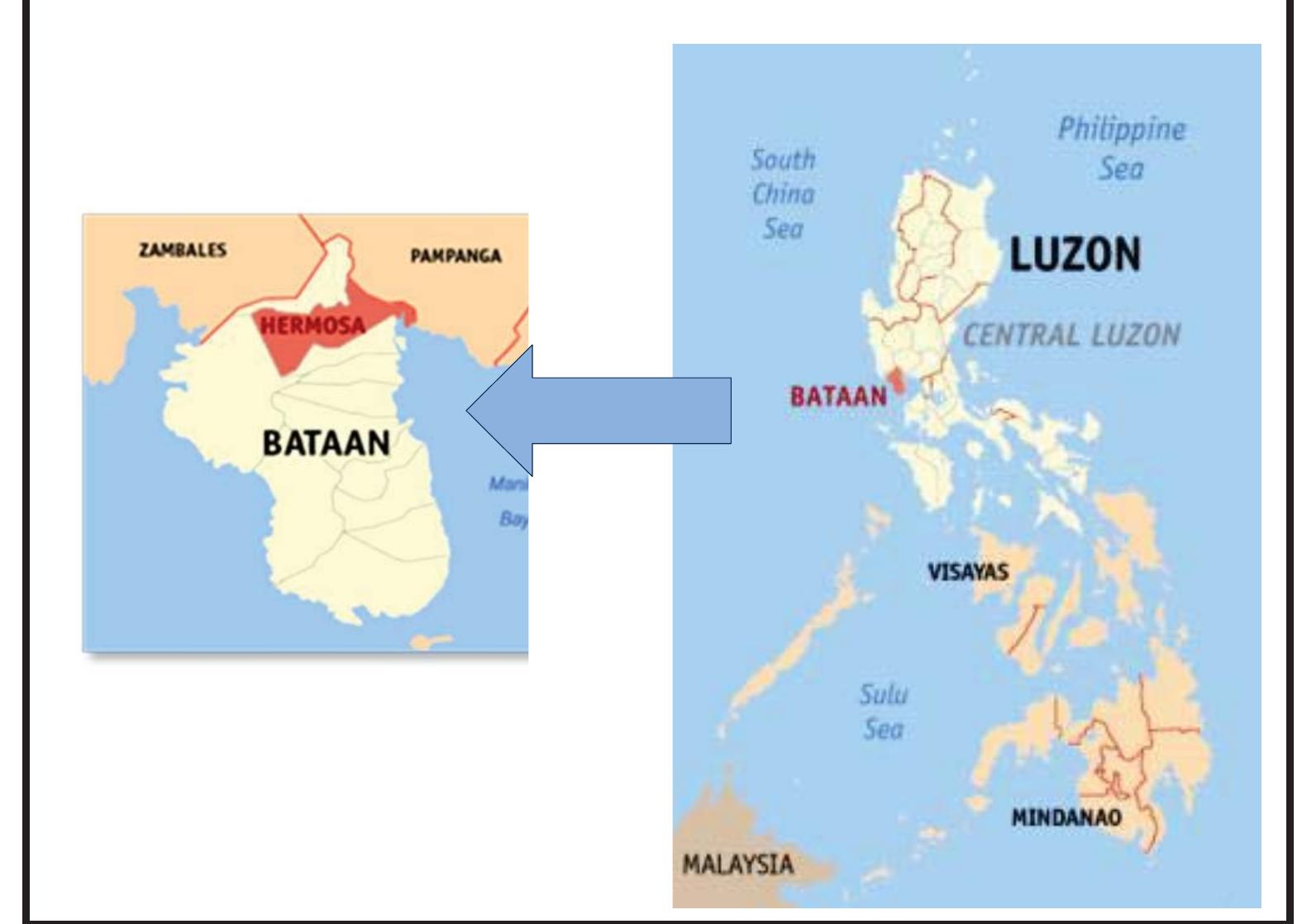 Philippine map highlighting the province of bataan; and