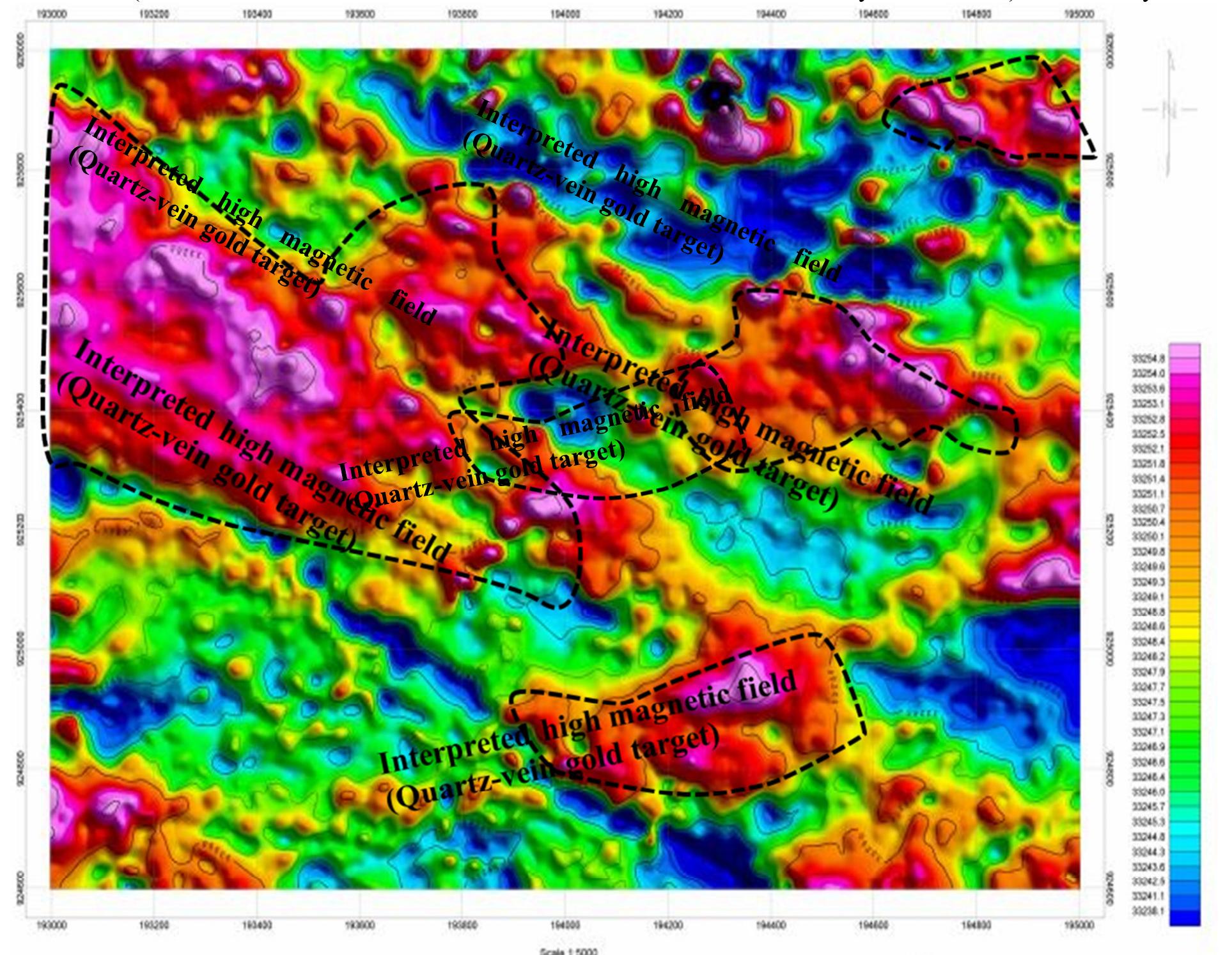 The total-magnetic-intensity (tmi) map of the study area was