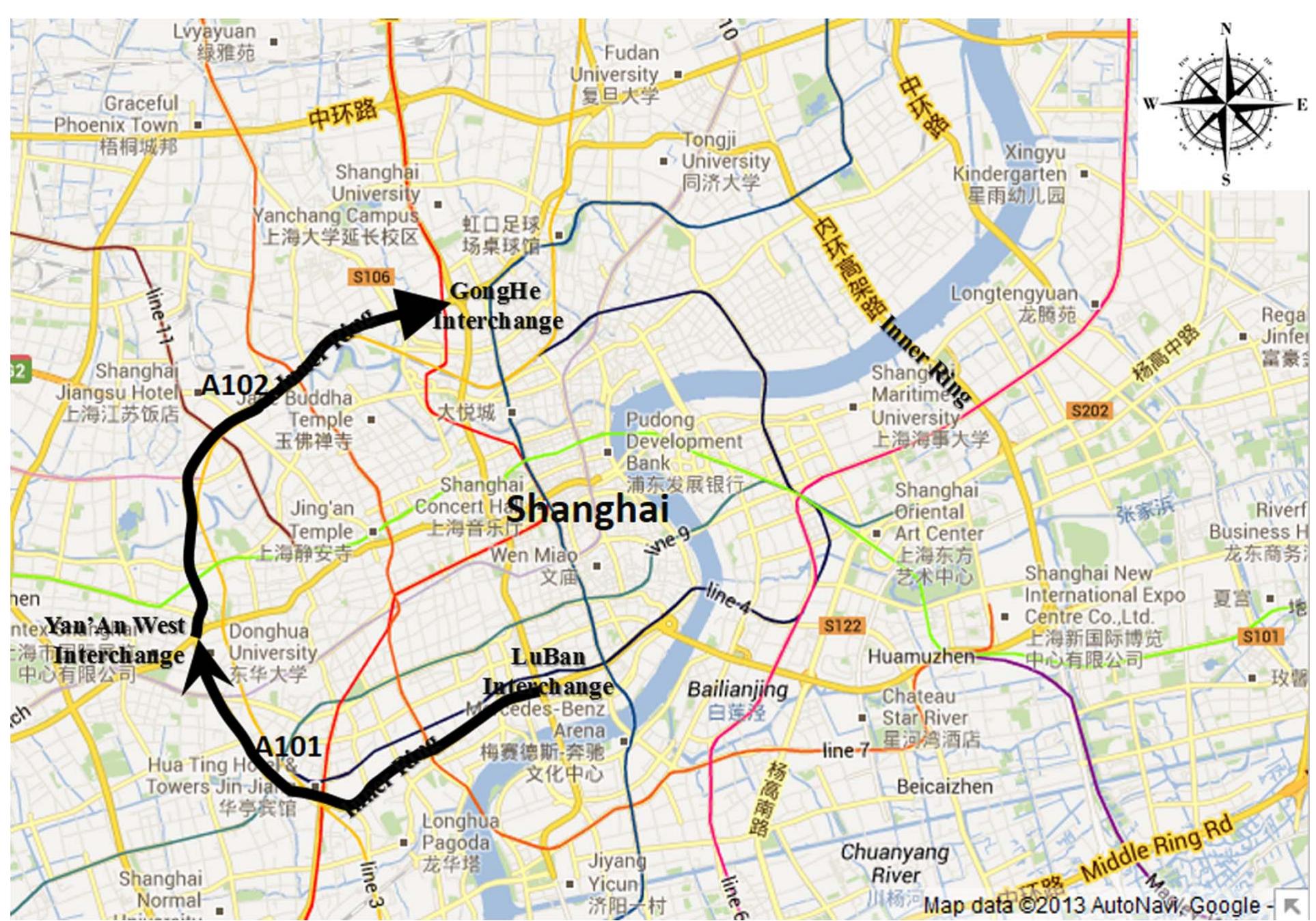 Map of the city of shanghai (part of inner-ring urban