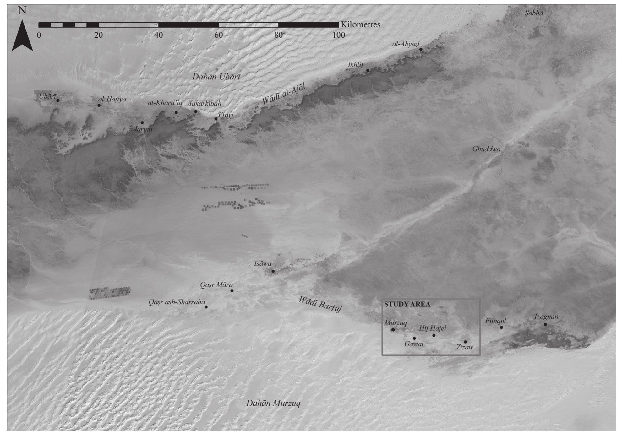 Map of central fazzan showing the main study area.