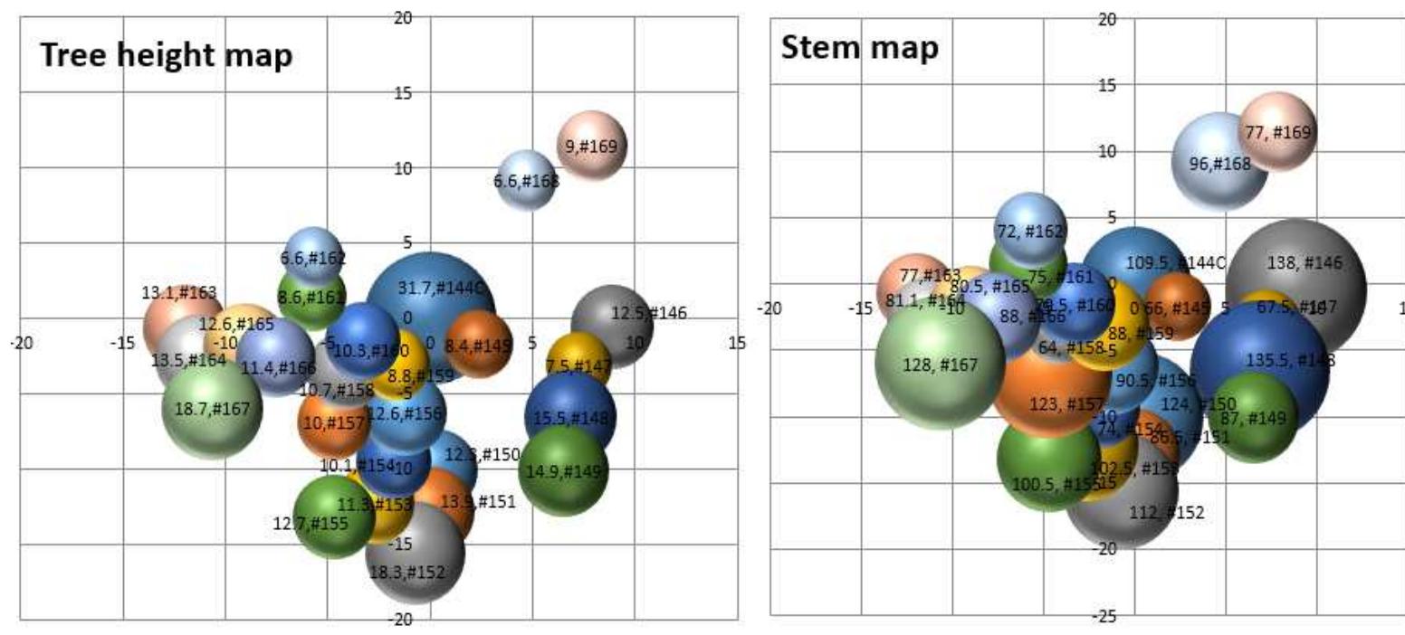 Tree height map and stem map of a study plot inside a