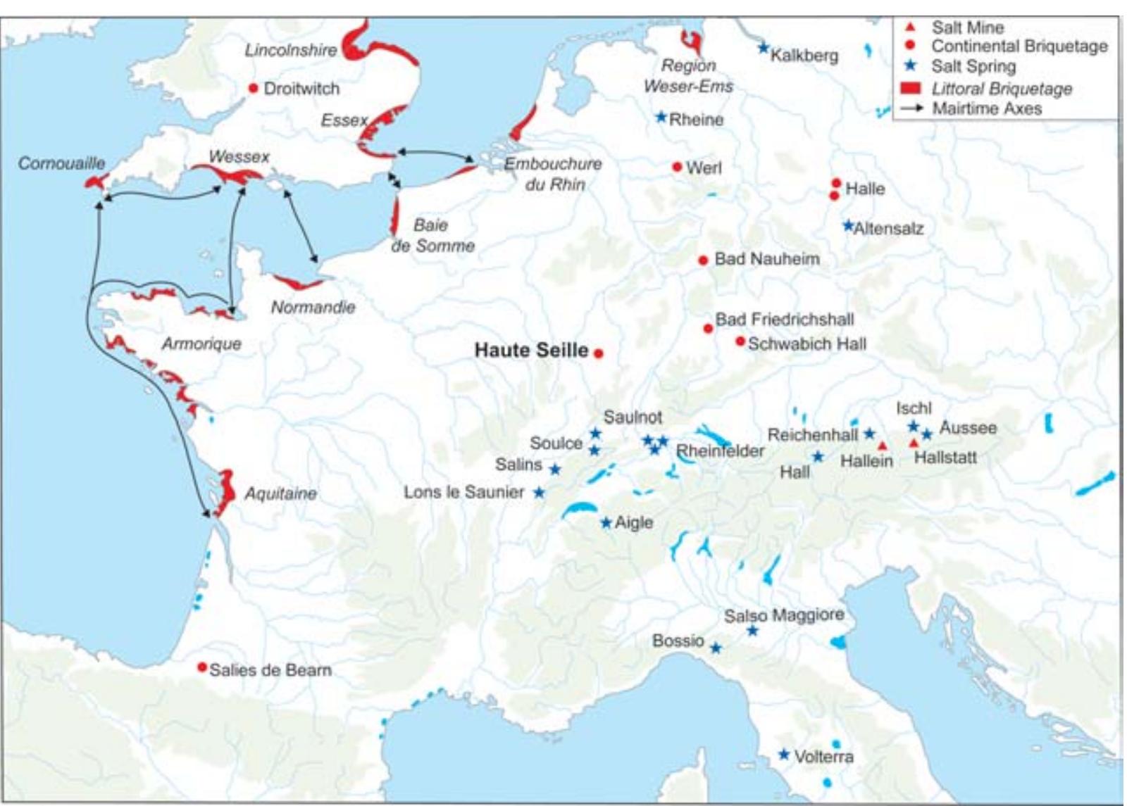 Map of iron age salt extraction and natural salt springs in