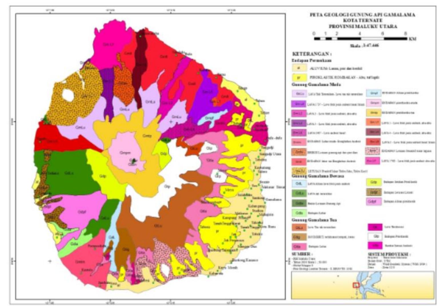 Map of volcanoes and facies of gamalama volcano (bronto,