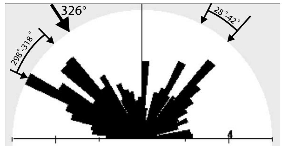 Rose diagram of lineament structures on the northern flank