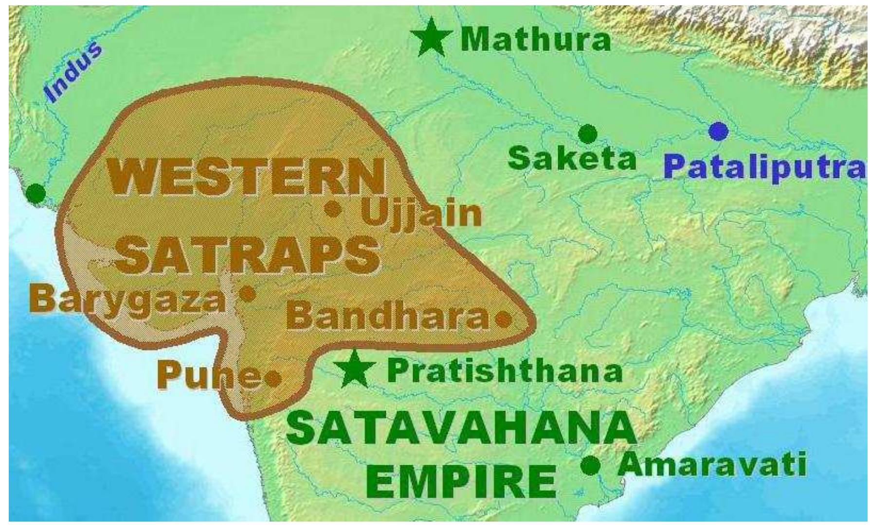 Map showing approximate location of western kshatrapa