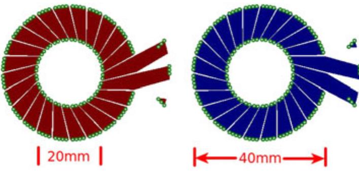 Layout of the 24-turn pcb autotransformer: the wedges on the
