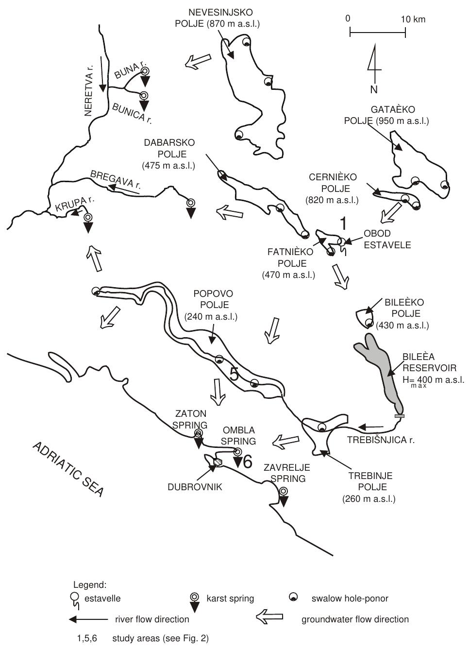 The map of the south adriatic coastal karst and the eastern