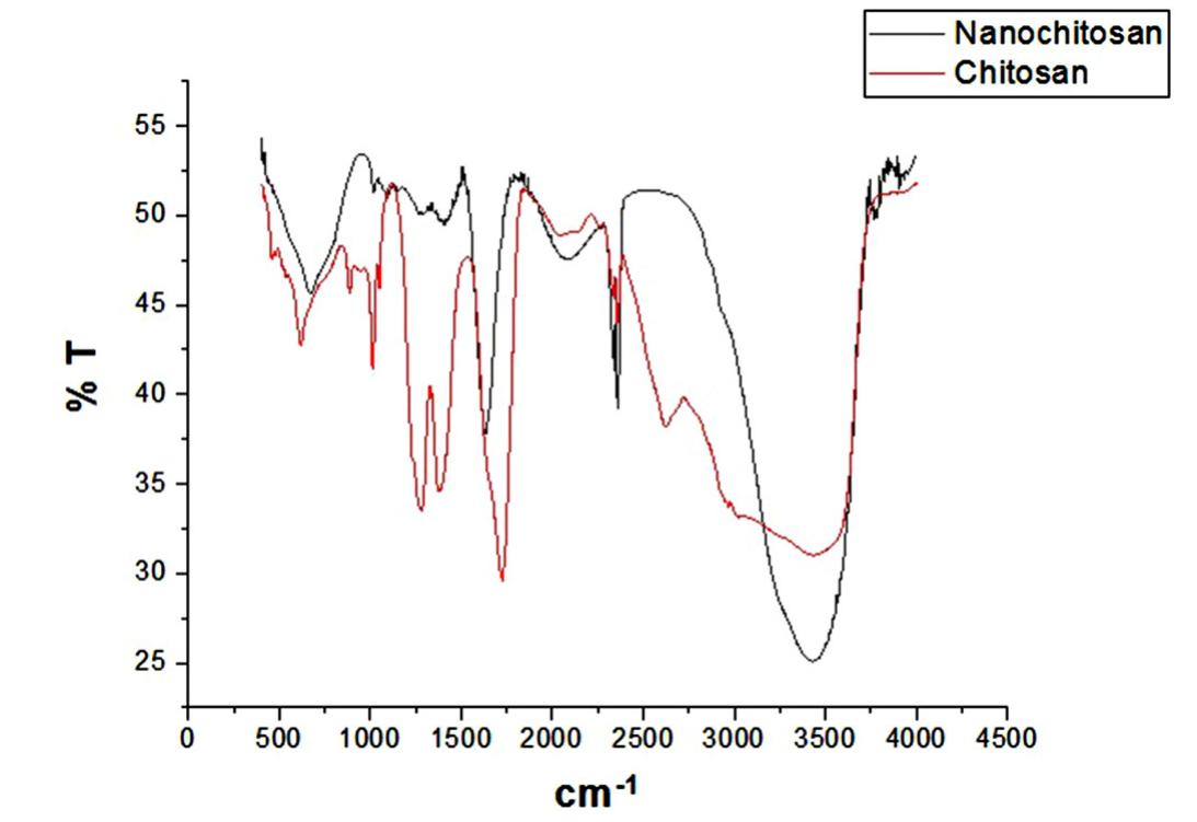 Ftir spectra of chitosan and nano-chitosan.