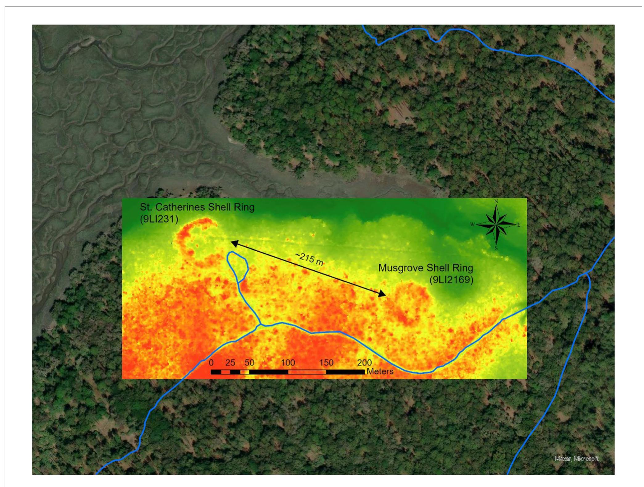 Lidar map of st. catherines and musgrove shell rings. the
