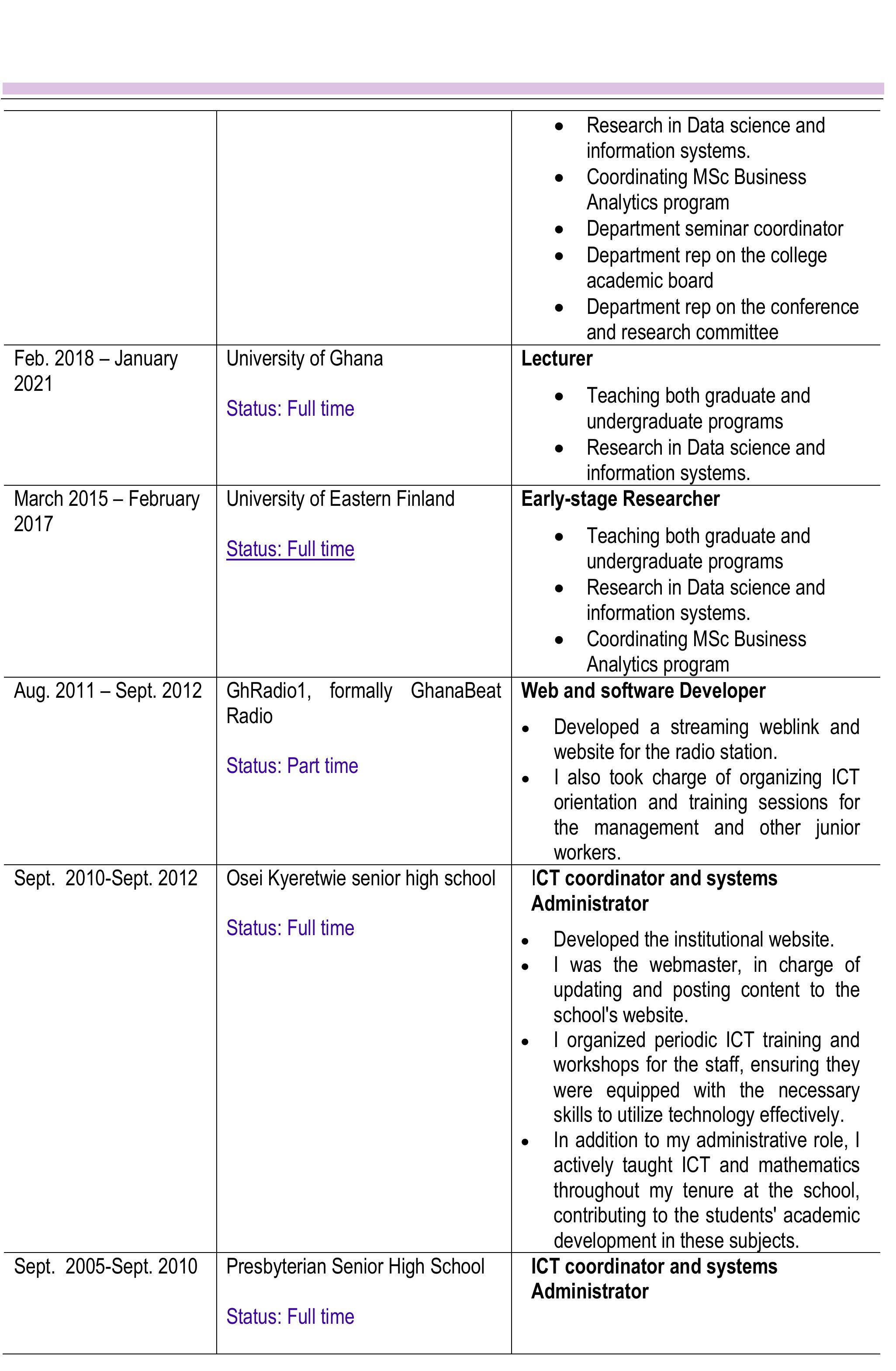Table 2 - CURRICULUM VITAE Emmanuel Awuni Kolog (PhD