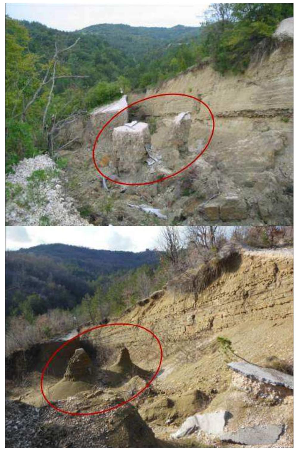 View of a landslide body and lateral scarp from the crown of